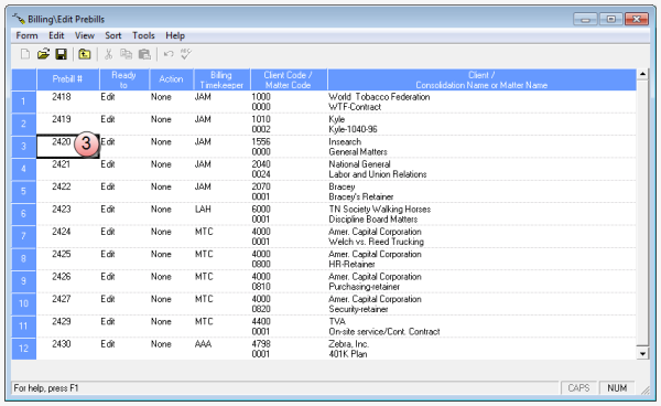 WIP Transfer to an Open Prebill – Juris