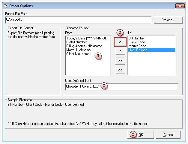 Export and Email Bills – Juris