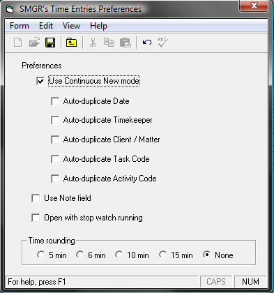 Time Entry Preferences – Juris